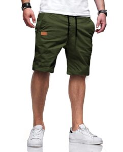 mens shorts casual classic fit athletic workout golf shorts cotton cargo shorts for men summer beach shorts with 4 pockets, army green-m