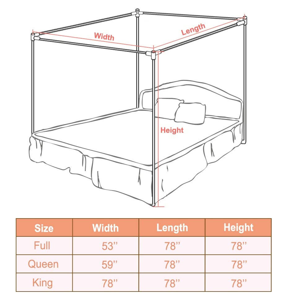 Stainless Steel Canopy Bed Frame Queen Size, Bed Post Poles Bed Canopy Frame, Thicken Bed Frame Bracket for Metal Bed Wood Bed Mosquito Curtains Bedroom Decor