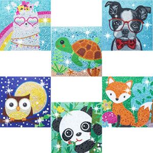 chwglfgg 6 pack 5d diamond painting kits for kids beginners, full drill cute animals diamond art kits, diy big gem art for children ages 6-7-8-9-12, home wall decor 6x6 inch