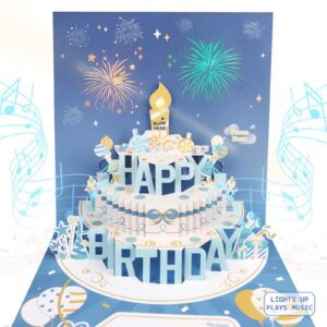 dtesl musical birthday cards with light and music, blowable, 3d birthday popup cards for men & women– plays hit song 'happy birthday'