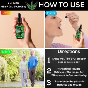 ANUMED - Premium Organic Hemp Oil Drops (20,400 mg) Maximum Strength, Rich in Natural Omega-3, 6, 9, vitamin E, Great Tasting, 100% Vegan, No THC, No Sugar Added, Non-GMO, Made in USA (Pack of 3)