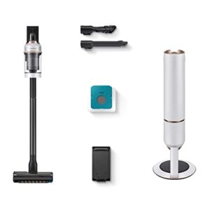 samsung bespoke jet cordless stick vacuum cleaner w/ clean station, powerful multi-surface floor cleaning for carpet, hardwood, tile, 5-layer filter, lightweight, vs20a9500aw/aa, 2023, misty white