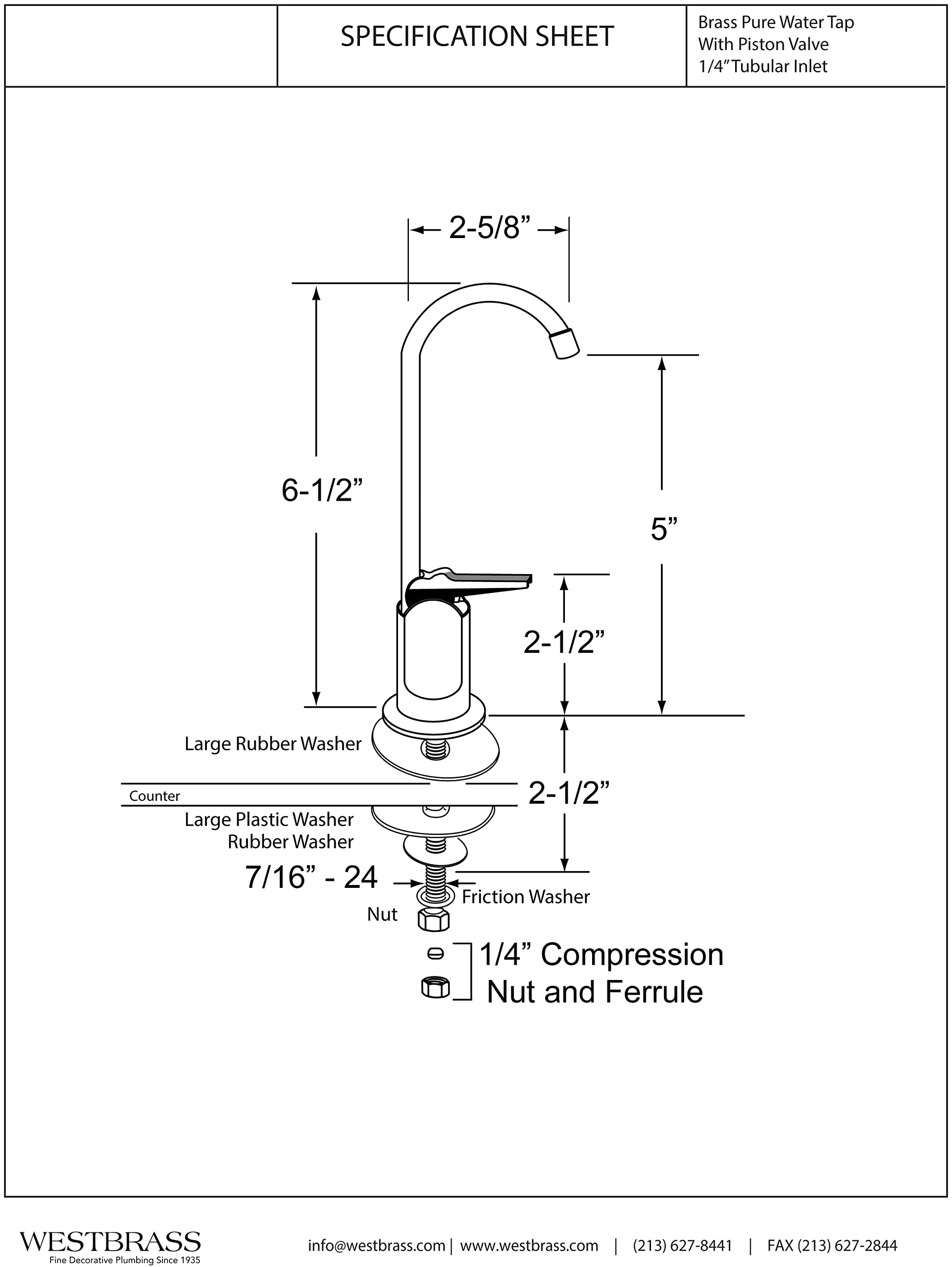 Westbrass A203-NL-62 6" Touch-Flo Style Pure Water Dispenser Faucet, Matte Black