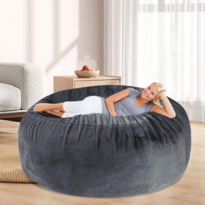 kgitpve Giant Bean Bag Chair Cover (No Filler, Cover Only) Bean Bag Chairs for Adults Big Round Soft Fluffy PV Velvet Sofa Bed Cover, Living Room Furniture (6ft, White)