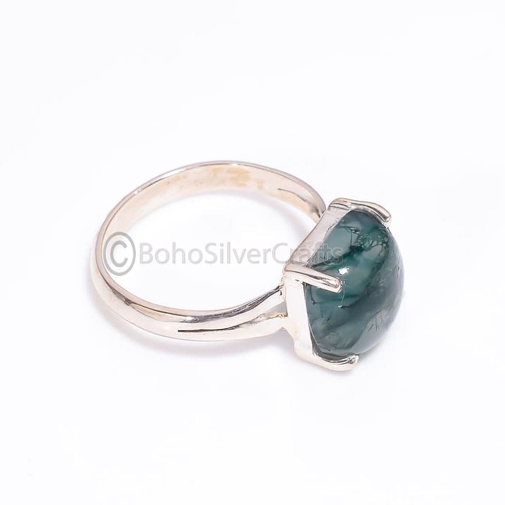 Moss Agate Ring, Delicate Silver Ring, Moss Agate Gemstone Ring, Unisex Silver Ring, Bohemian Jewelry For Women, 925 Sterling Silver Ring, Healing Ring, Wedding Ring, Dainty Ring, Valentine Day Gift