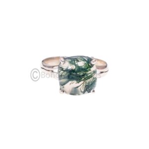 Moss Agate Ring, Delicate Silver Ring, Moss Agate Gemstone Ring, Unisex Silver Ring, Bohemian Jewelry For Women, 925 Sterling Silver Ring, Healing Ring, Wedding Ring, Dainty Ring, Valentine Day Gift