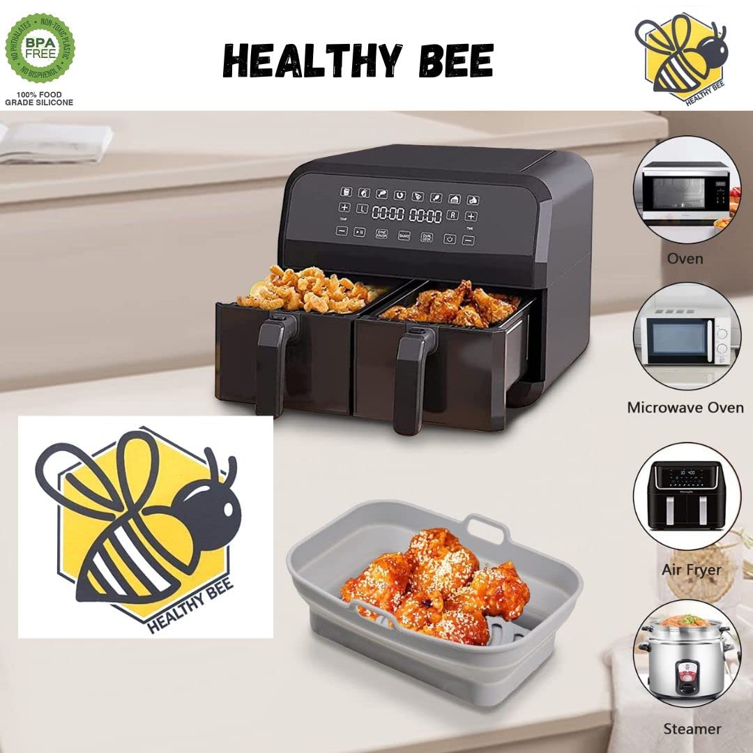 Healthy BEE - Air Fryer Liners- Silicone -2Pcs Air Fryer Silicone Pot/Liners Reusable Food Safe Non Stick Air Fryer, OVEN, MICROWAVE, STEAMER, DISHWASHER, Basket Accessories for Ninja Dual Dz201