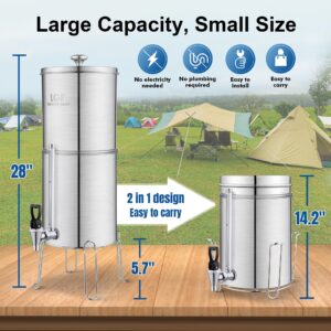 LCF Gravity-fed Water Filter System, 3 Gallons Stainless-Steel System with 6 Filters, Metal Water Level Spigot and Stand, Reduces Chlorine & Fluoride, LCF Gravity Tank series(LCF-GT- Professional)