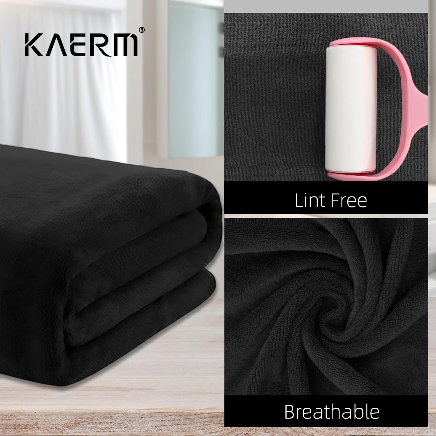 KAERM Luxury Microfiber Bath Towel Oversized Fitness Travel Camping Towel Super Absorbent Swimming Towel (36inch×72inch, Black)