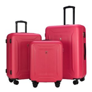 widfre luggage sets 3 pieces carry on suitcase hardshell lightweight travel with double spinner wheels locks tsa approved (hot pink)