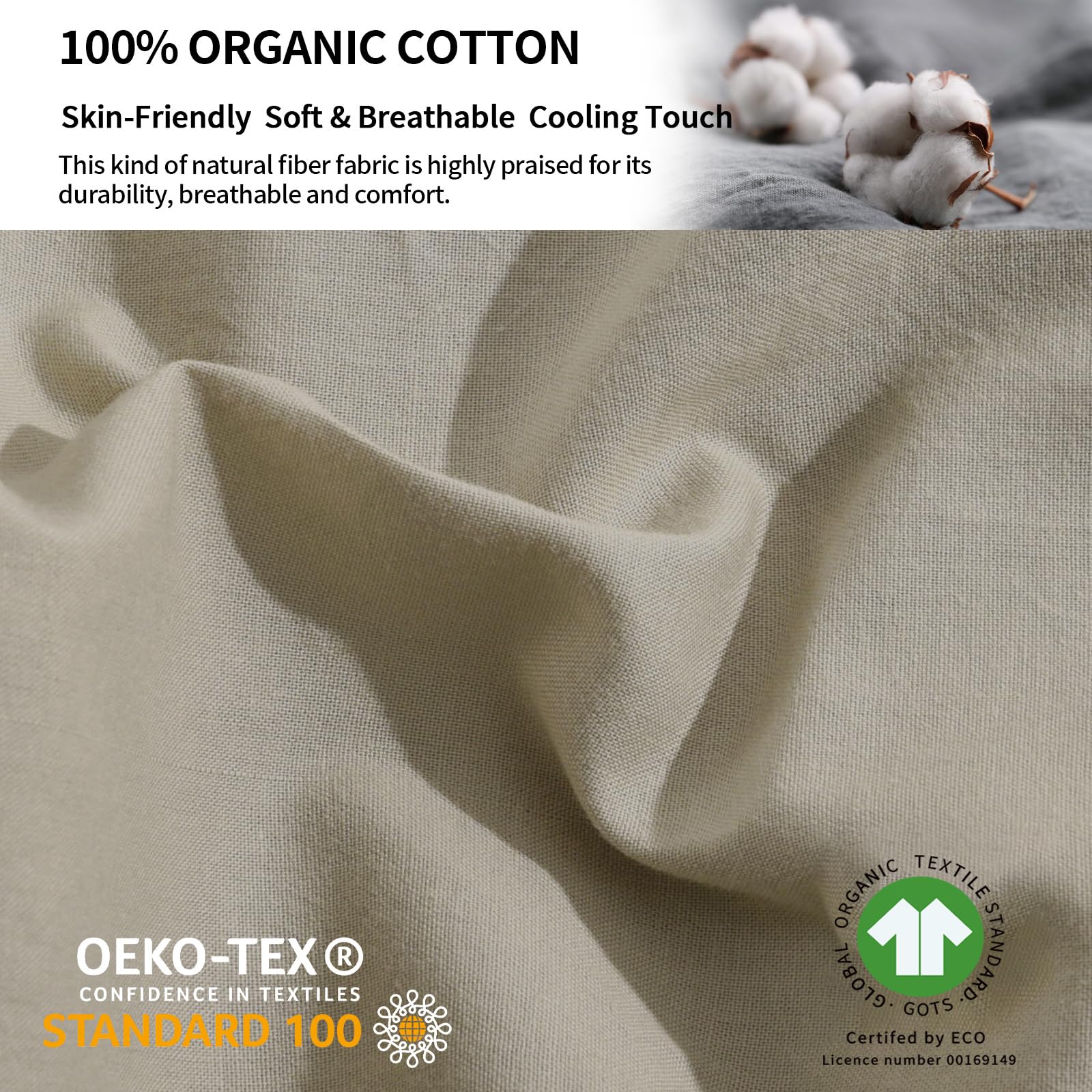 NEXHOME PRO Body Pillow Pillowcase 100% Organic Cotton Pillow Cover, Envelope Closure Linen Feel Textured Natural, Soft and Durable, Premium Cooling Pillow Cases for Bed 1PC (20x54 inch, Linen)