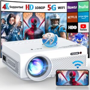 projector with wifi and bluetooth, fudoni 5g wifi native 1080p outdoor projector 11000l support 4k, portable movie projector with screen and max 300", for ios/android/laptop/tv stick/hdmi/usb/vga/tf