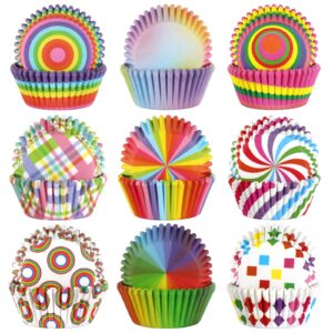 sannix 450pcs rainbow cupcake liners,colorful cake baking cups cupcake wrappers paper wraps muffin liners for spring birthday pride party candy cake decorations supplies(9 designs)