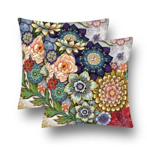 asuexpect boho floral throw pillow covers set of 2 colorful bohemian flower decorative cushions pillowcase for bedroom sofa home decor, 18x18 inch, velvet