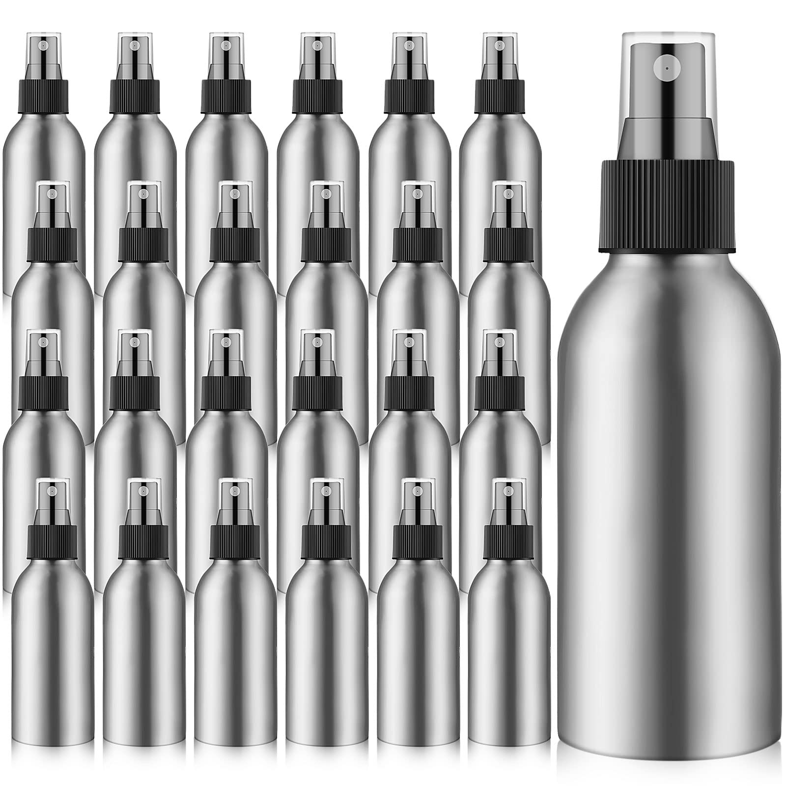 Irenare 24 Pcs Small Spray Bottles Aluminum Fine Mist Spray Bottles Bulk Metal Essential Oil Storage for Perfume Toner Liquid Refillable Pump Vials Atomizer Bottles Containers for Room Travel (4 Oz)