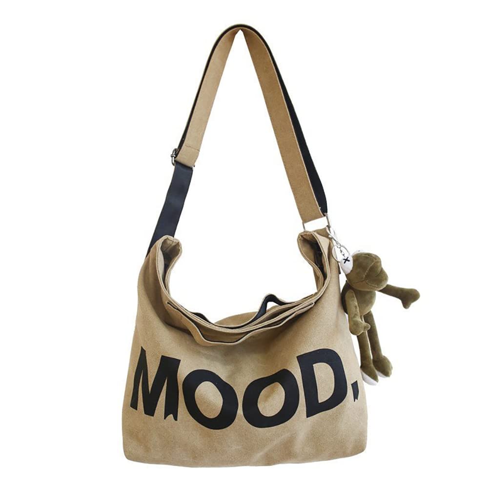 Canvas Messenger Vintage Bag Alt Emo Crossbody Bag Goth Punk Shoulder Satchels Harajuku Grunge Handbag (Camel)