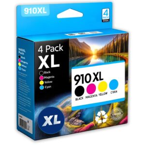 910 xl ink for hp 910xl ink cartridges combo pack. works with officejet pro 8035e 8025e 8025 8022 8028 8035 8020 8015 printers. 4 pack (black, cyan, magenta, yellow)