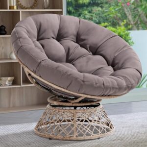 bme 40" ergonomic wicker papasan chair with soft thick density fabric cushion, high capacity steel frame, 360 degree swivel for living, bedroom, reading room, lounge