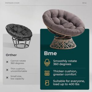 Bme 40" Ergonomic Wicker Papasan Chair with Soft Thick Density Fabric Cushion, High Capacity Steel Frame, 360 Degree Swivel for Living, Bedroom, Reading Room, Lounge