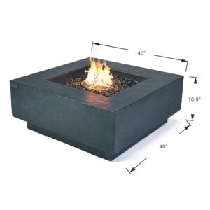 Elementi Plus Bergen Outdoor Table 40 Inches Fire Pit Patio Heater Concrete Firepits Outside Electronic Ignition Backyard Fireplace Cover Fire Glass Included Natural Gas