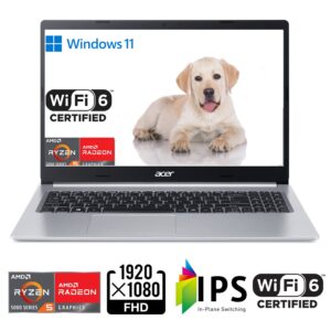 Acer 2023 Newest Aspire 5 15.6 Inch Slim Laptop, AMD Ryzen 5 5500U Hexa-Core Processor, 8GB RAM, 256GB SSD Storage, FHD IPS Display, WiFi 6, Backlit Keyboard, Windows 11 Home, Siver, w/Saz USB Cable