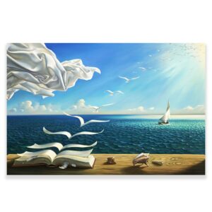 zzpt salvador dali wave book canvas wall art - famous oil painting print poster - beautiful art reproduction for living room office home wall decor unframed - great gift(wave book,12x18in/30x45cm)