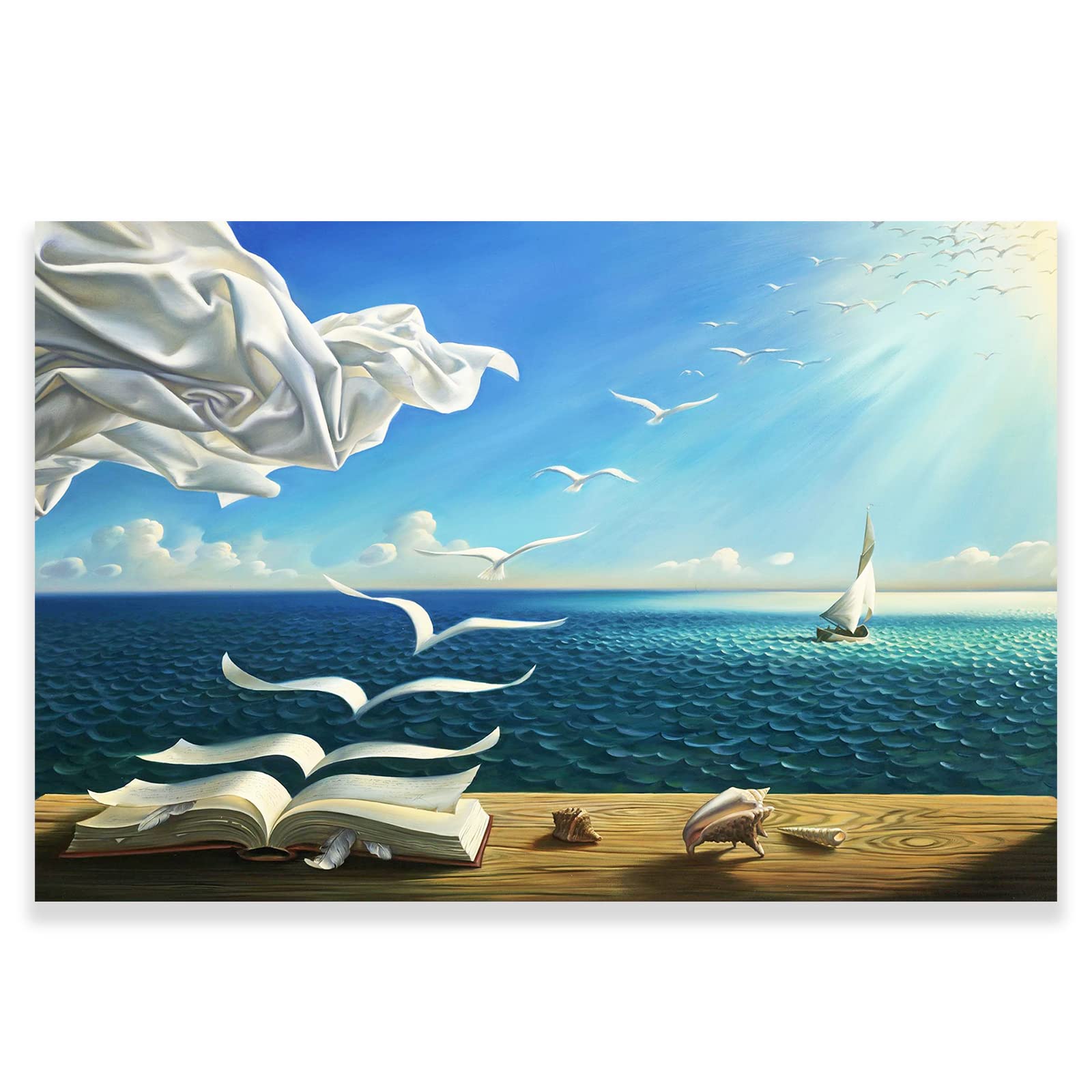 ZZPT Salvador Dali Wave Book Canvas Wall Art - Famous Oil Painting Print Poster - Beautiful Art Reproduction for Living Room Office Home Wall Decor Unframed - Great Gift(Wave Book,12x18in/30x45cm)