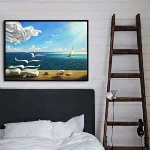 ZZPT Salvador Dali Wave Book Canvas Wall Art - Famous Oil Painting Print Poster - Beautiful Art Reproduction for Living Room Office Home Wall Decor Unframed - Great Gift(Wave Book,12x18in/30x45cm)