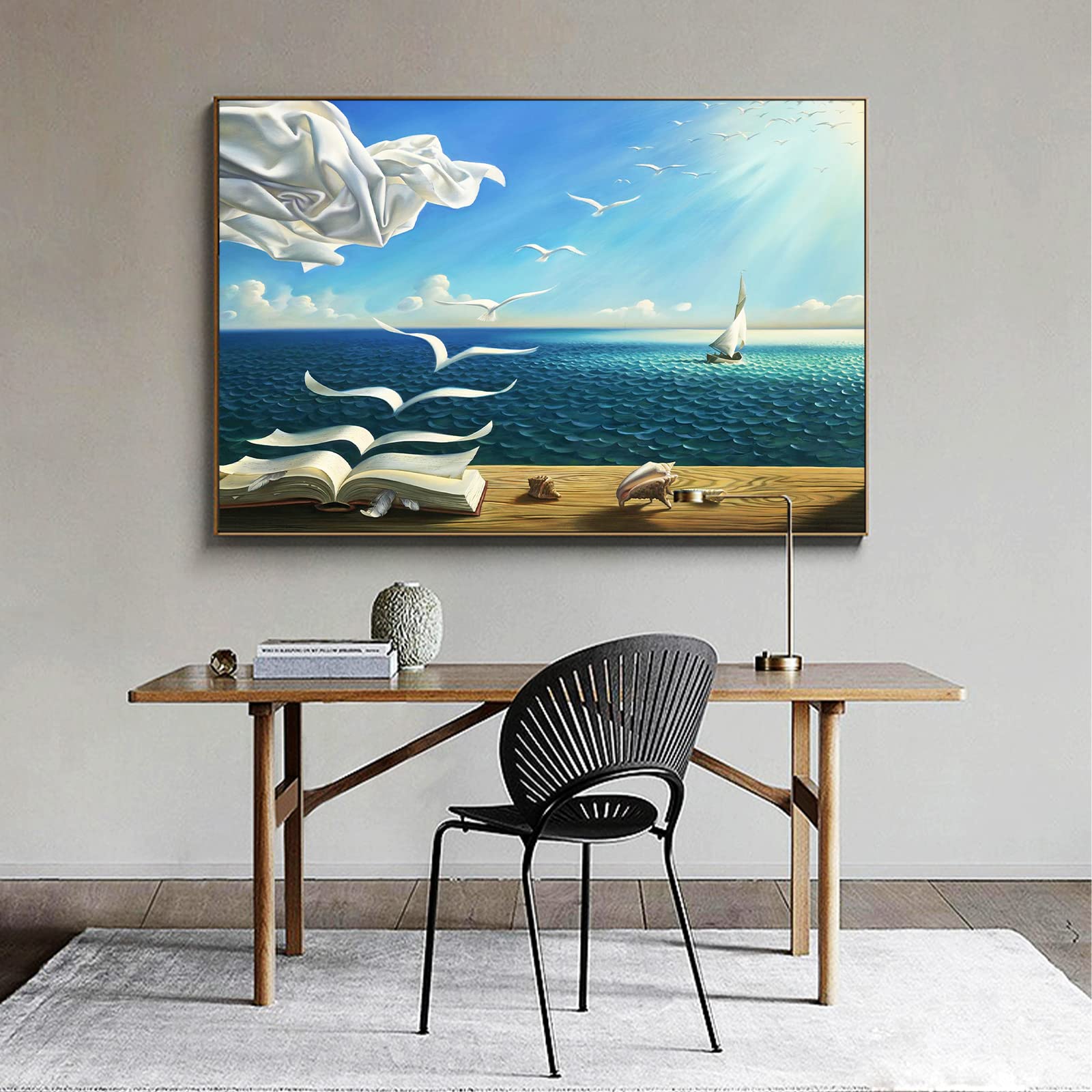 ZZPT Salvador Dali Wave Book Canvas Wall Art - Famous Oil Painting Print Poster - Beautiful Art Reproduction for Living Room Office Home Wall Decor Unframed - Great Gift(Wave Book,12x18in/30x45cm)