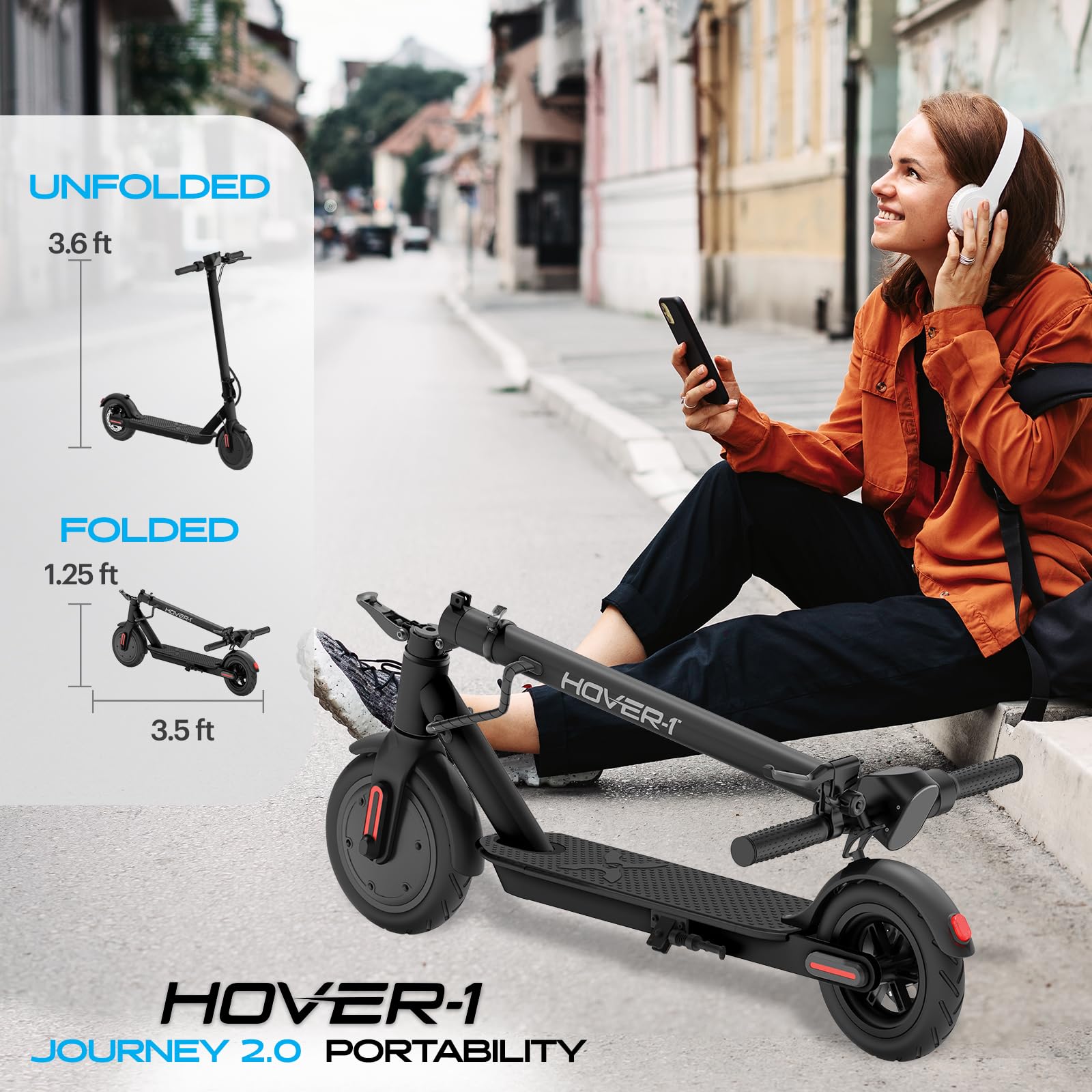 Hover-1 Journey 2.0 Foldable Electric Scooter for Adults with 350W Brushless Motor, 15 mph Max Speed, 8.5” Air-Filled Tires and 16 Mile Range