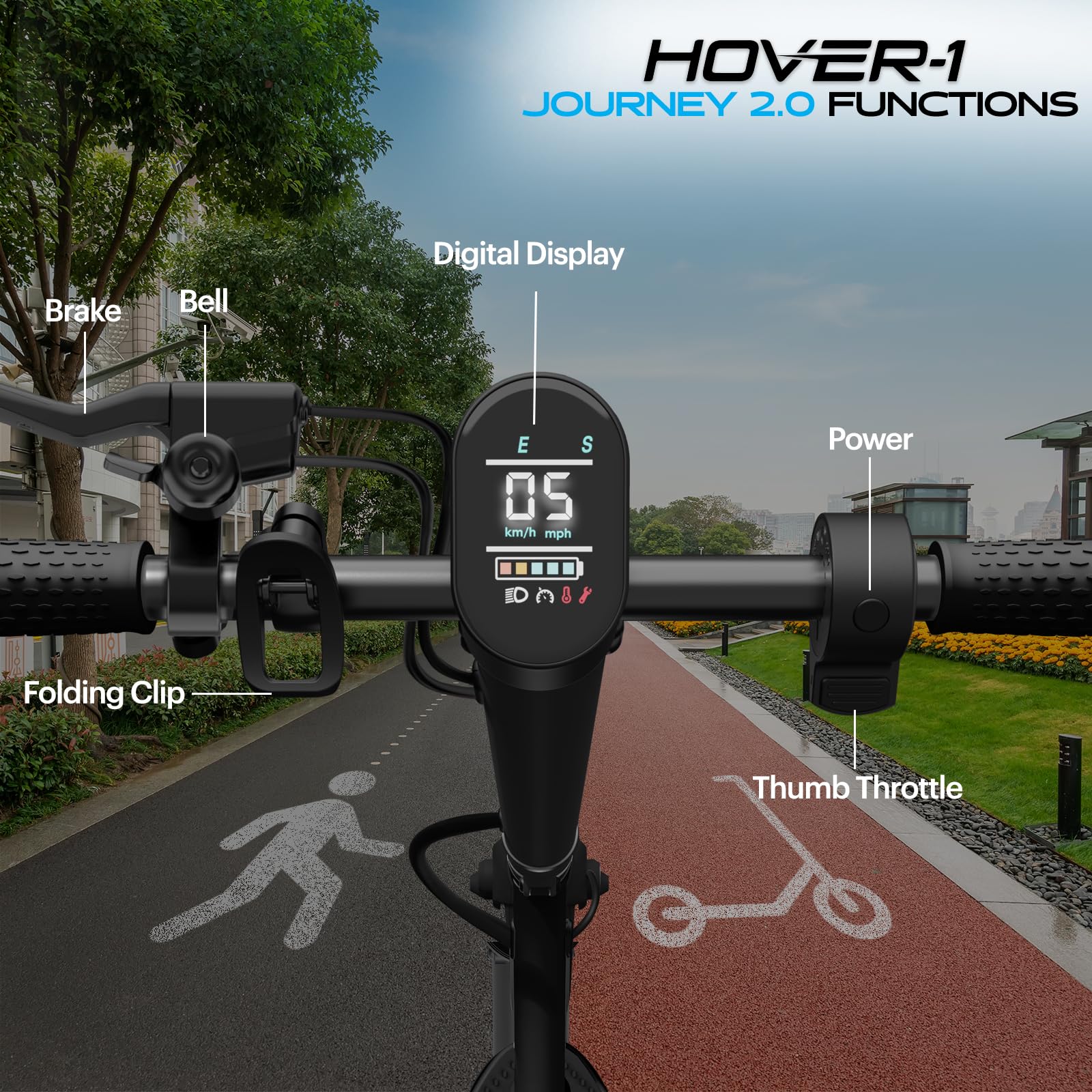 Hover-1 Journey 2.0 Foldable Electric Scooter for Adults with 350W Brushless Motor, 15 mph Max Speed, 8.5” Air-Filled Tires and 16 Mile Range