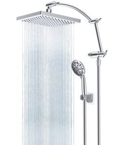 hibbent high pressure 8 inch rainfall shower head/handheld showerhead combo/adjustable shower extension arm, 7-spray, 71 inch shower hose, chrome