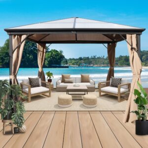 try & do 10'x10' hardtop gazebo mosquito netting and curtain, outdoor gazebo with polycarbonate canopy, aluminum frame permanent pavilion, hard top backyard tent canopy for patio gaeden deck