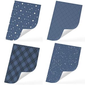 Ulmasinn Wrapping Paper Flat 8 Sheets for Birthday, Holiday, Father'S Day, Weddings, Graduations, Navy Printed with Geometric Patterns, Checks, Stars, Spots 20 X 29 Inches Each