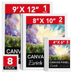 esrich canvases for painting 8pack painting canvas with 9x12,8x10,4x6,canvas panels for oil paint,watercolor,acrylic paint,gouache and tempera.