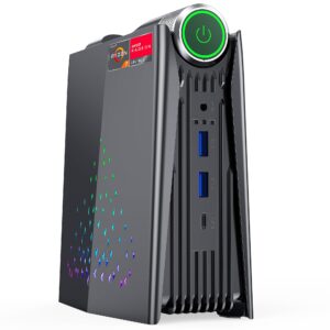 acemagician [gaming pc] mini pc gaming, amd ryzen 7 5700u (up to 4.3ghz) 32gb ddr4 512gb m.2 ssd zen 3 ryzen mini pc rgb lights amr5 mini computer wifi6 4k hdmi dp type-c small pc, auto power on