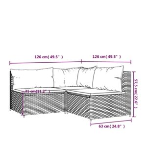 vidaXL Patio Lounge Set, 3 Piece with Thickly Padded Cushions, Gray PE Rattan, Powder-Coated Steel Frames, Modular Design, Perfect for Garden Relaxation and Dining