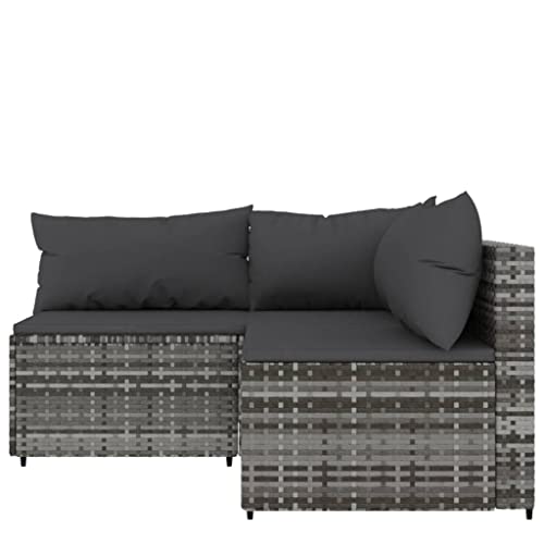 vidaXL Patio Lounge Set, 3 Piece with Thickly Padded Cushions, Gray PE Rattan, Powder-Coated Steel Frames, Modular Design, Perfect for Garden Relaxation and Dining