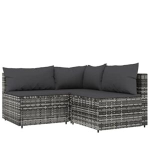 vidaXL Patio Lounge Set, 3 Piece with Thickly Padded Cushions, Gray PE Rattan, Powder-Coated Steel Frames, Modular Design, Perfect for Garden Relaxation and Dining