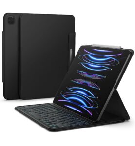 dracool for ipad pro 12.9-inch (6th/5th/4th gen) case with keyboard smart keyboard folio magnetic ultra slim portable two viewing angles backlit wirelessly bluetooth keyboard with pencil holder, black