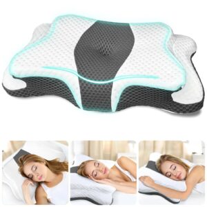 5x pain relief cervical pillow for neck and shoulder support,ear piercing pillow design cervical memory foam pillows, orthopedic ergonomic neck pillow,contour bed pillow for side,back,stomach sleeper…