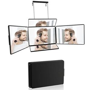 5 way mirror, barber mirror for self hair cutting, 360° mirror for men shaving, makeup mirror with height adjusta for braiding hair styling dye hair for women (black)