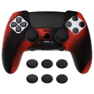 playvital 3d studded edition anti-slip silicone cover case for ps5 edge controller, soft rubber protector skin for ps5 edge wireless controller with 6 thumb grip caps - red & black