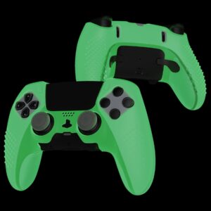 PlayVital Glow in Dark 3D Studded Edition Anti-Slip Silicone Cover Case for ps5 Edge Controller, Soft Rubber Protector Skin for ps5 Edge Wireless Controller with 6 Thumb Grip Caps - Green