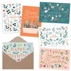 cardamonoly floral birthday cards for women - 24 vibrant designs for happy birthday card - 6 designs with round stickers and matching kraft envelopes - birthday cards bulk sized 6 x 4