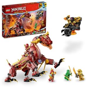 lego ninjago heatwave transforming lava dragon 71793 building toy set, features a ninja dragon, a hovercraft vehicle and 5 minifigures, lava dragon toy for kids ages 8+ who love ninja adventures