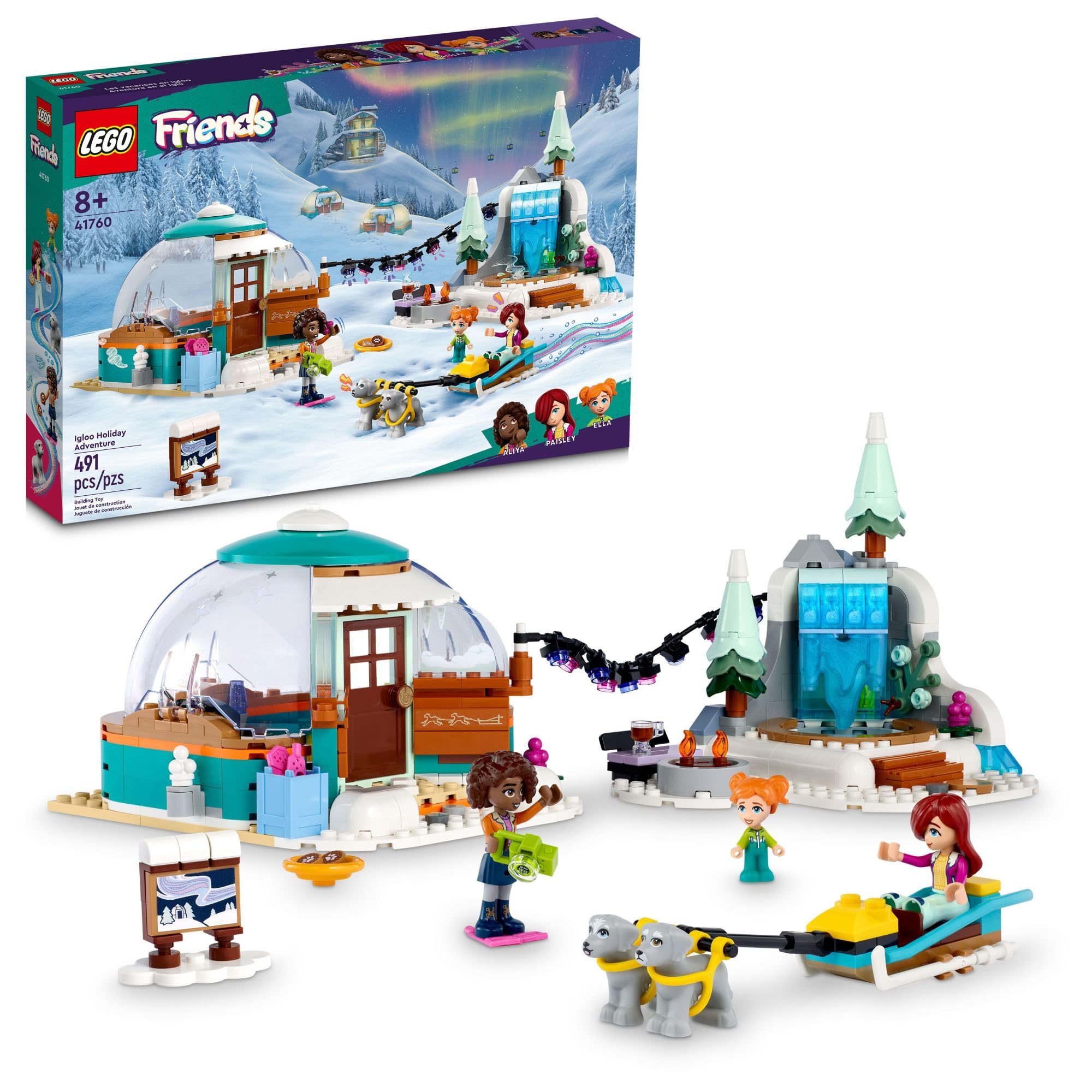 LEGO Friends Igloo Holiday Adventure 41760 Building Toy Set for Ages 8+, with 3 Dolls, 2 Dog Characters, A Winter Themed Gift for Kids 8-10 Who Love Snowy Adventures, Dog Sledding and Pretend Play