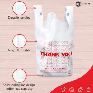 ACYPAPER, Thank You T-Shirt Bags (1000 Count), Plastic - T-Shirt Plastic Bags in Bulk - (11" x 6" x 21") White/Thank You - Bulk Shopping Bags, Restaurant Bag - 1/6 Barrel