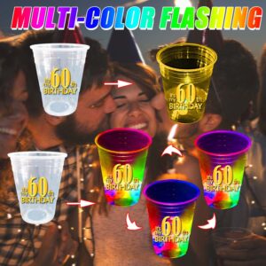 mishunyus 24 Pcs Glow 60th Birthday Cups for Men Women, 60th Birthday Ideas, 60th Party Centerpieces for Tables Decorations (16 OZ)