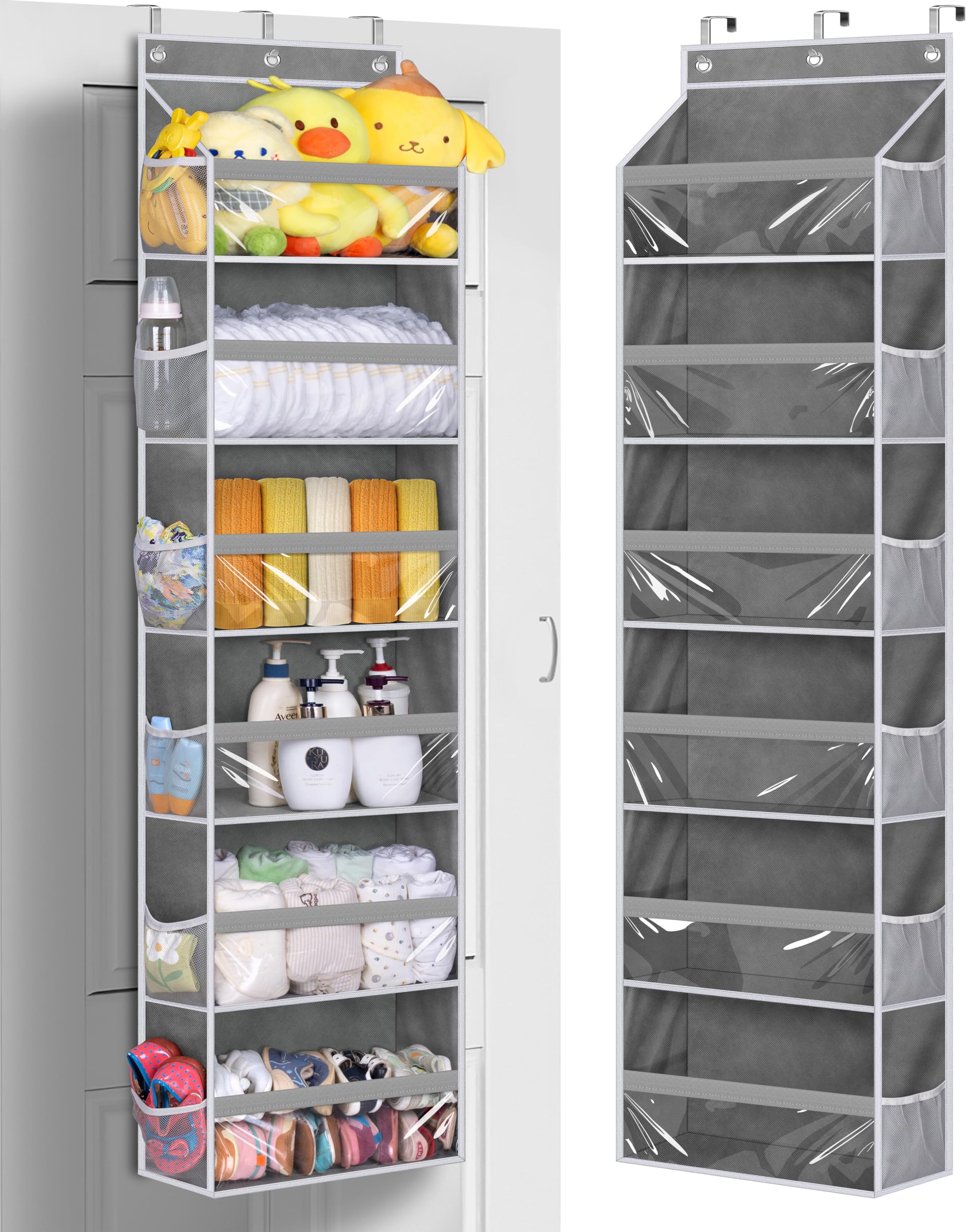 MISSLO Over the Door Organizer Hanging Storage with 6 Large Pockets 12 Side Pockets Closet Door Organizer Heavy Duty Baby Organization for Bathroom, Pantry, Bedroom, Nursery, Clothes, Toys, Diapers